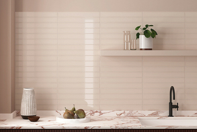 Керамическая плитка Equipe Vitral Pink 31142 настенная 5х40 см Розовый для ванной комнаты, для кухни, на фартук Испания