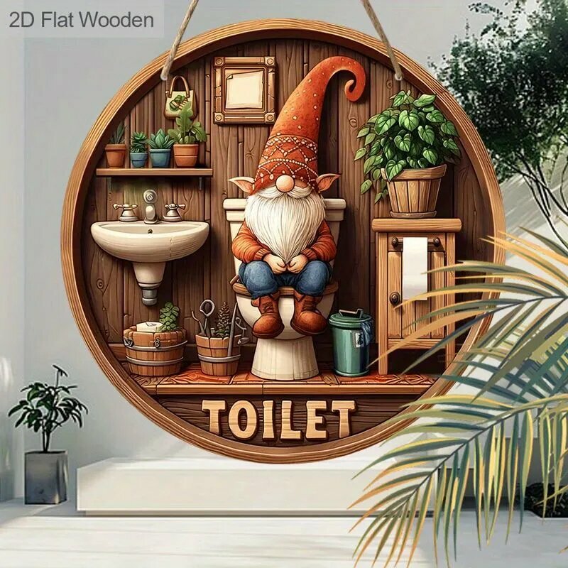 1 Шт, Деревянная Подвеска Декоративных Вывесок С Изображением "карлика В Туалете", Для Оформления Туалета