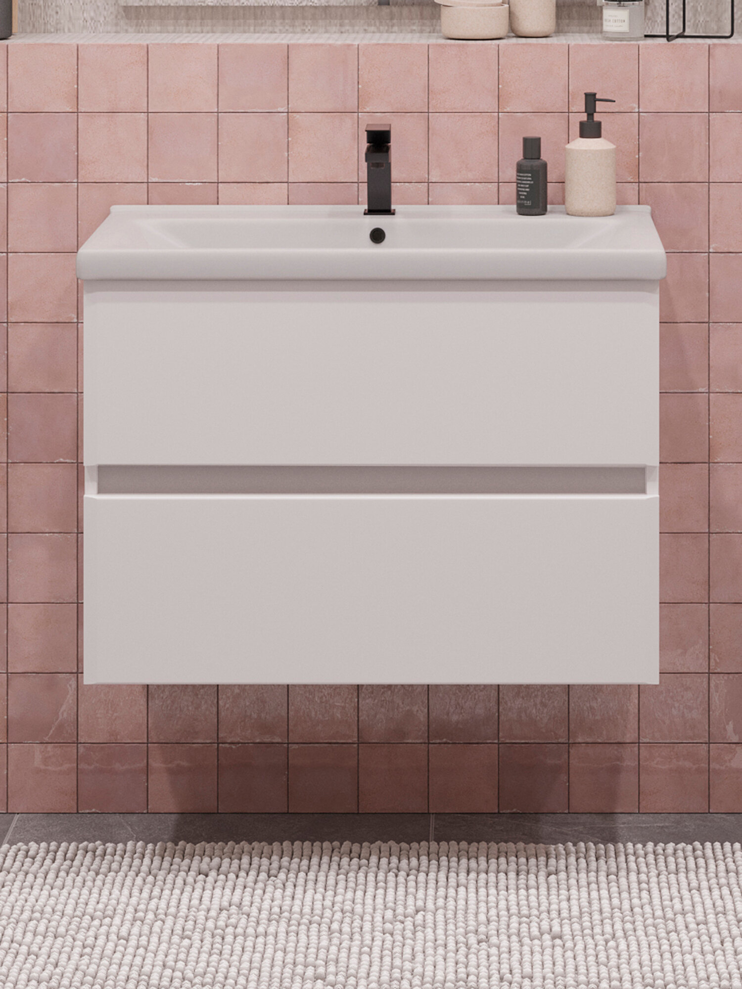 Тумба подвесная SanStar Велья 80 с раковиной Миранда 80 (комплект) для ванной комнаты, белая