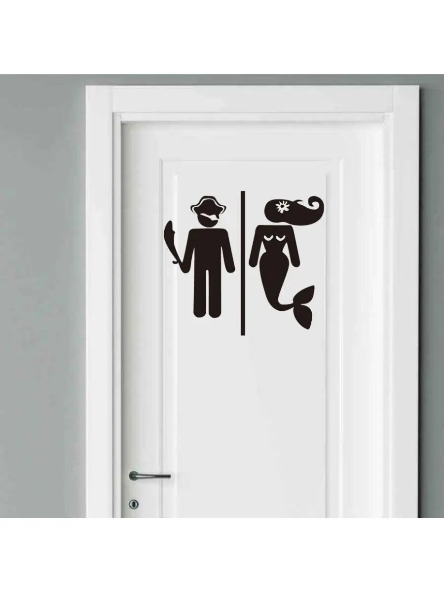 Наклейка на стену для декора Указатель WC Пират Русалка