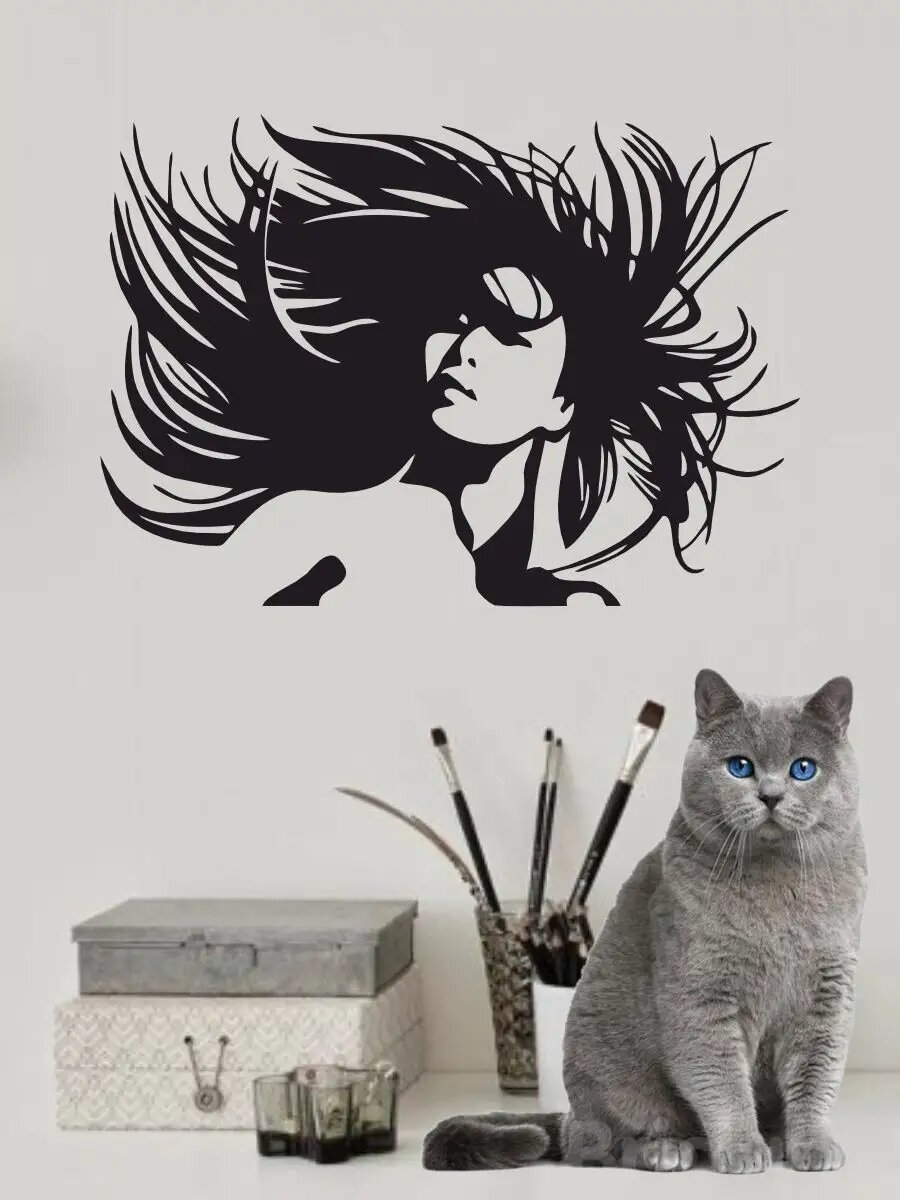 Наклейка на стену для декора интерьерная Волосы на ветру