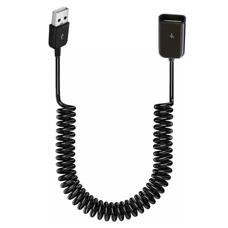 Пружинный USB 2.0 удлинитель, черный, 1 метр
