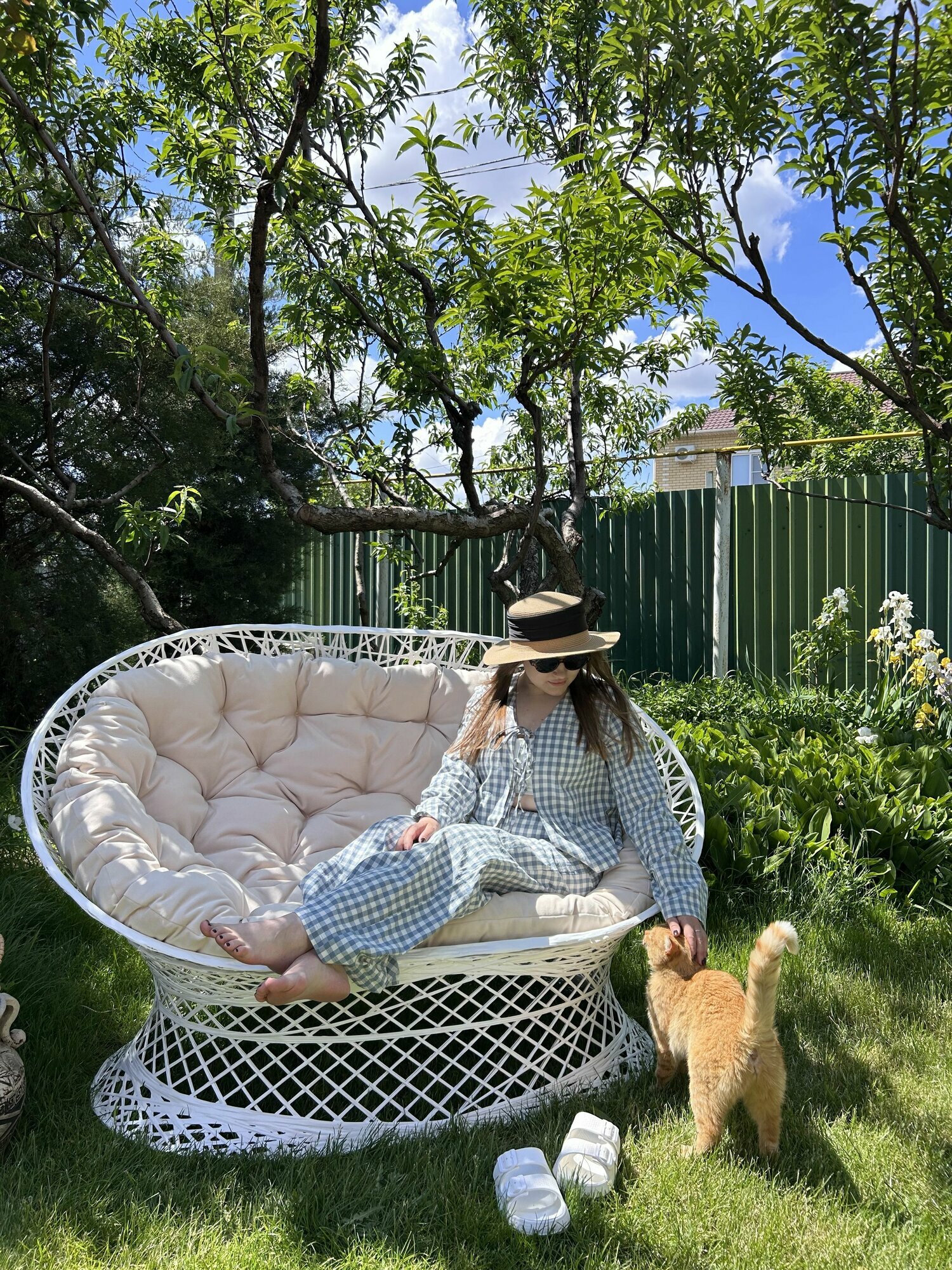 Всепогодный диван мамасан садовый плетёный из ротанга для дома и дачи