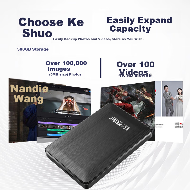 KESU 500GB Portable Hard Drive Large Capacity Dual Disk Backup USB3.0 External Mechanical Hard Drive 250+250G Photo Video Storage Backup K1 2.5-inch Large U Disk