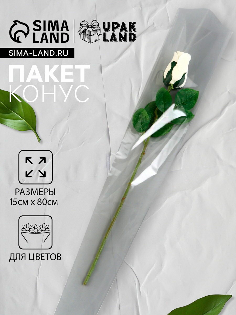 Пакет для цветов, конус, 5+15x80 см, прозрачный, вид: конусы, 50 шт.