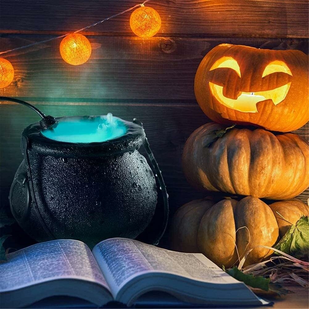 Halloween Witches Pumpkin Cauldron with Color Changing 12 LEDs Lights Home Outdoor Porch Party Decorations