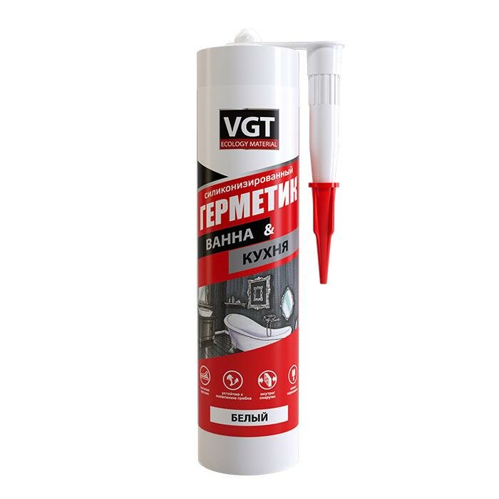 Герметик Силиконизированный VGT 0.4кг Белый для Ванной и Кухни / ВГТ*