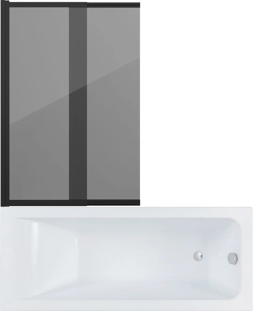 Комплект Акриловая ванна STWORKI Стокгольм 180x70 см, встраиваемая, белая, с каркасом / Шторка Нюборг 100х145 профиль черный матовый, тонированное стекло