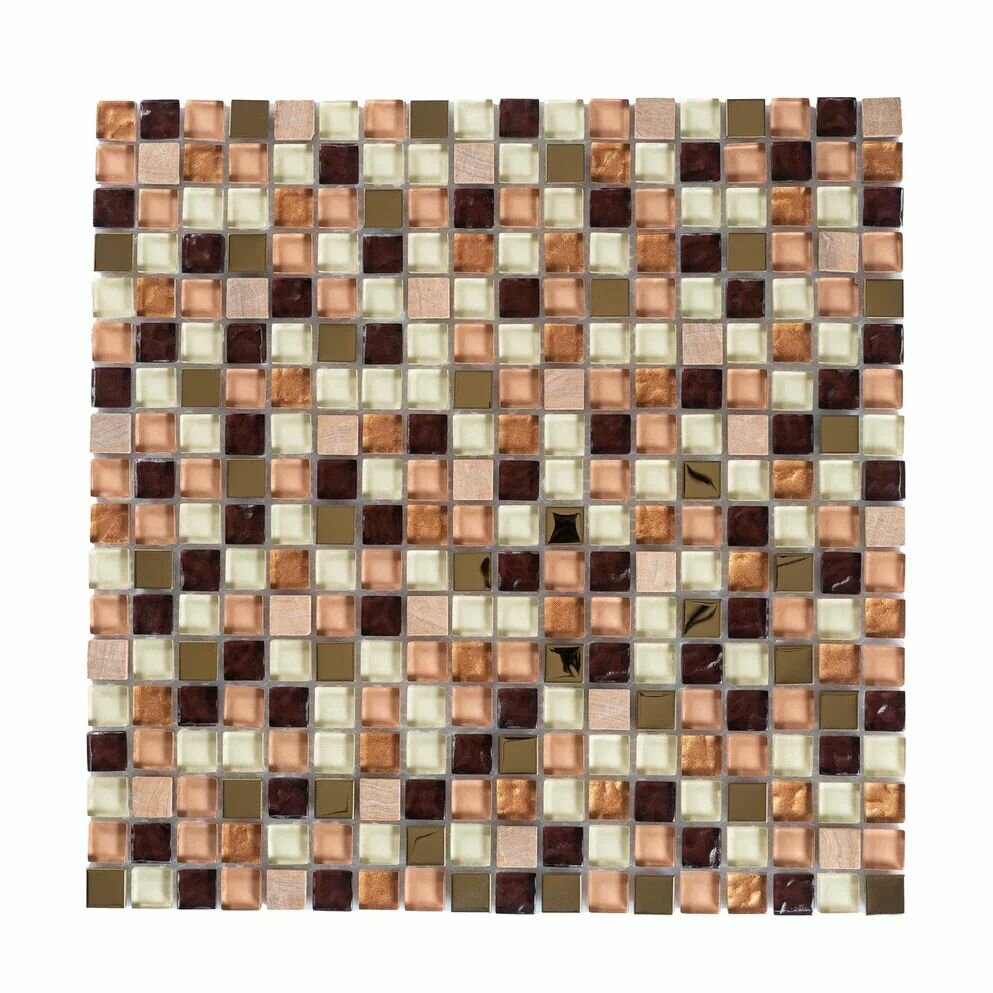 Плитка мозаика КерамограД стеклянная с камнем на сетке для ванной и душевой, влагостойкая износостойкая, 30х30см / 1 сетка