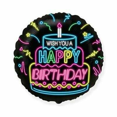 Воздушный шар фольгированный FLEX METAL круглый, с рисунком, 18", Wish you a Happy Birthday, неон