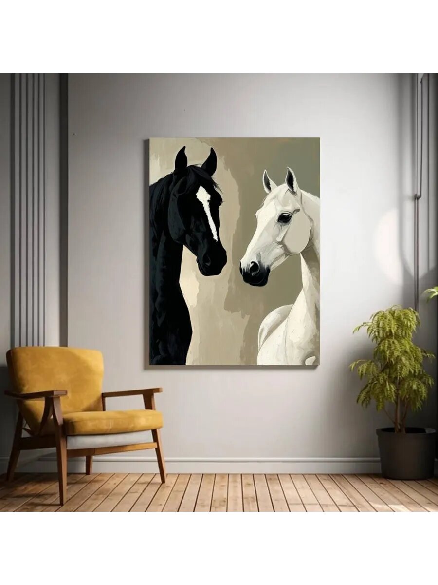 Картина на холсте с подрамником Лошади, интерьерная, абстракция, 40*60 см