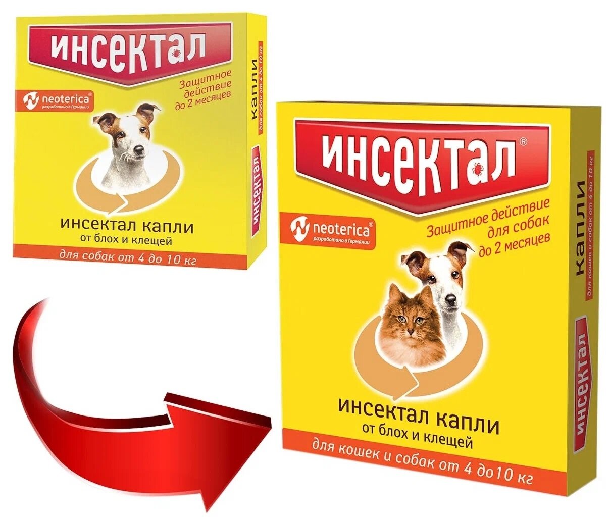 Капли Инсектал инсектоакарицидные для собак и кошек от 4 до 10 кг 6 шт. в уп, 1 уп.
