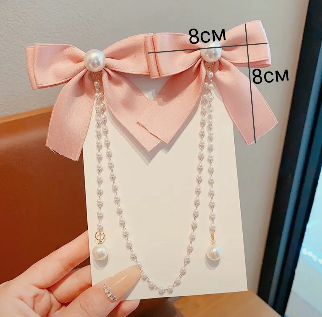 Бантики-заколки "Barette", на цепкочке, 2 шт, пудровые, розовые