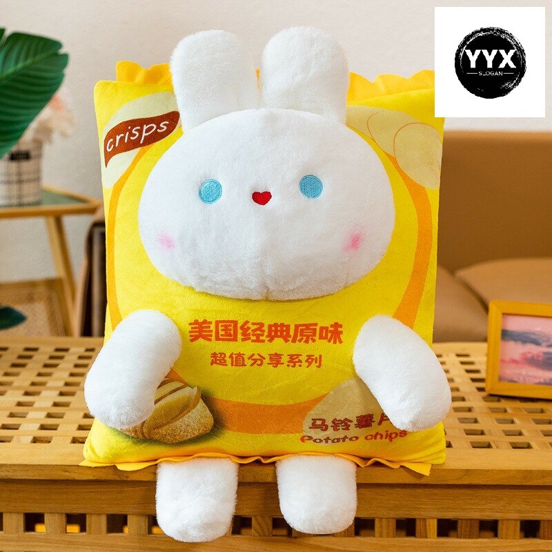 Мягкая плюшевая игрушка-заяц в мультяшном стиле с коротким плюшем, подушка-лакомство для детей