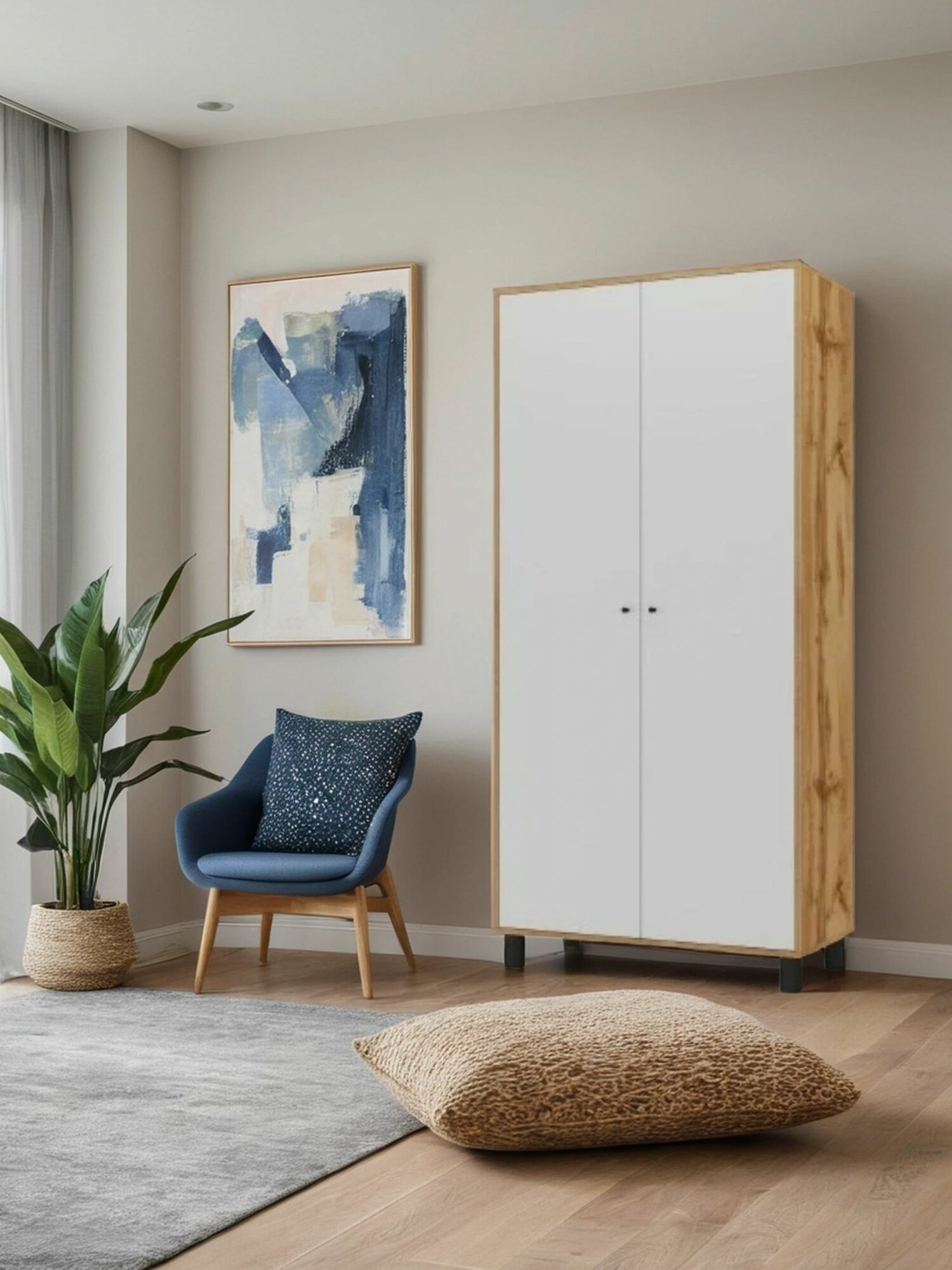 Шкаф распашной двухстворчатый, дуб вотан, белый, черный, 94х48х195 см, 1 шт.