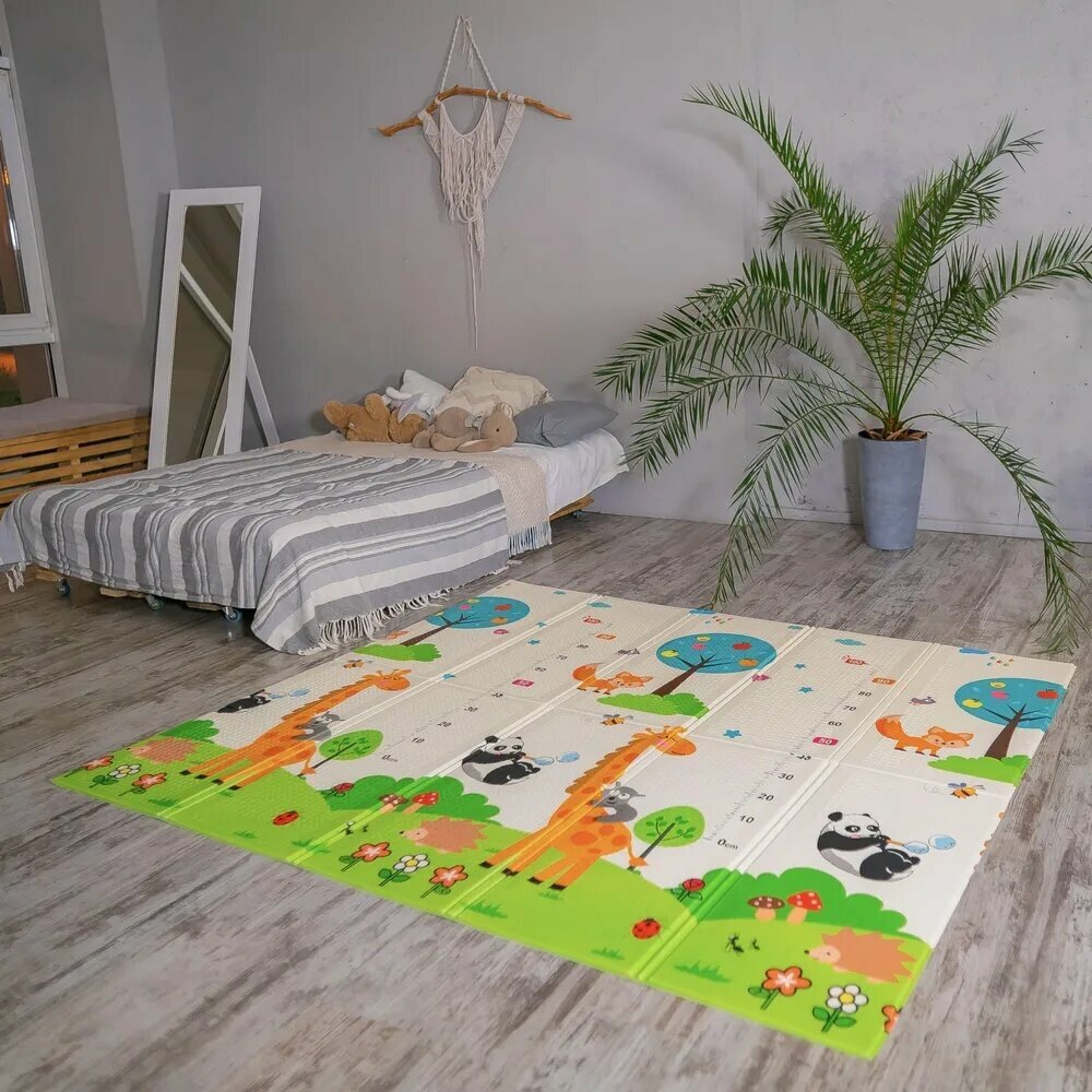 Коврик детский для ползания 180х200 ALEX CARE KIDS Дорожки/ Жирафик и Панда, складной развивающий игровой двусторонний на пол для новорожденных малышей термоковрик пазл