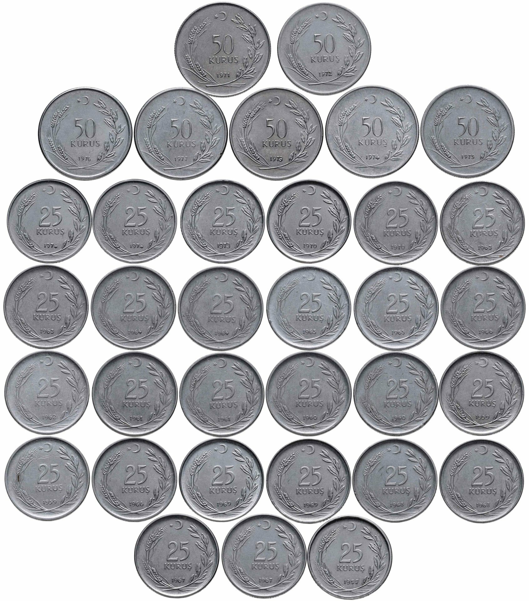 Турция - набор монет для обращения 1959-1977 (34 штуки)