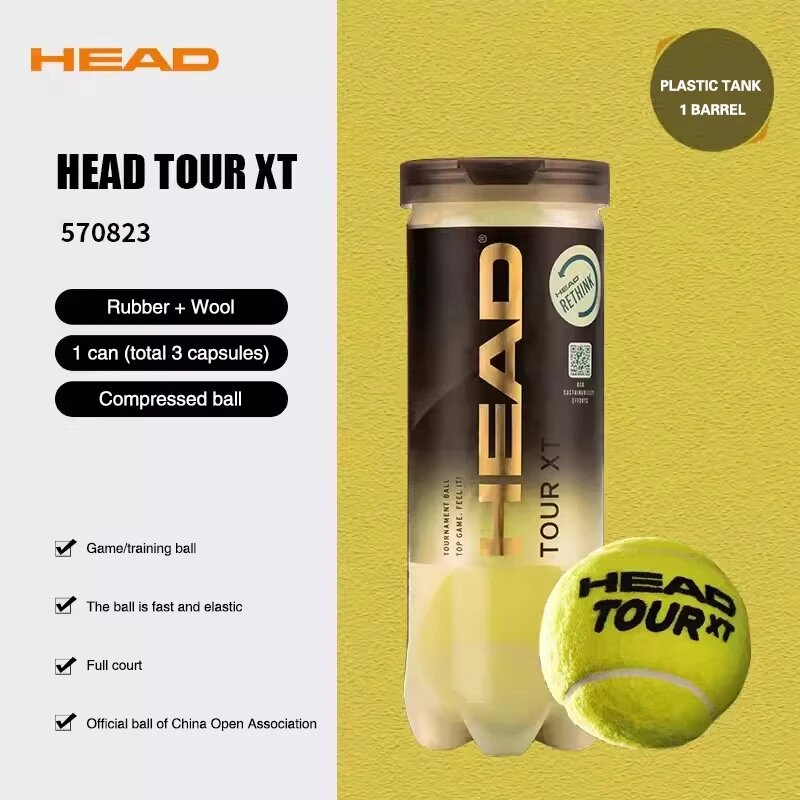 Профессиональные теннисные мячи HEAD TOUR XT, высокоэластичные теннисные мячи для соревнований, теннисные мячи с сопротивлением, 3 шт. в банке