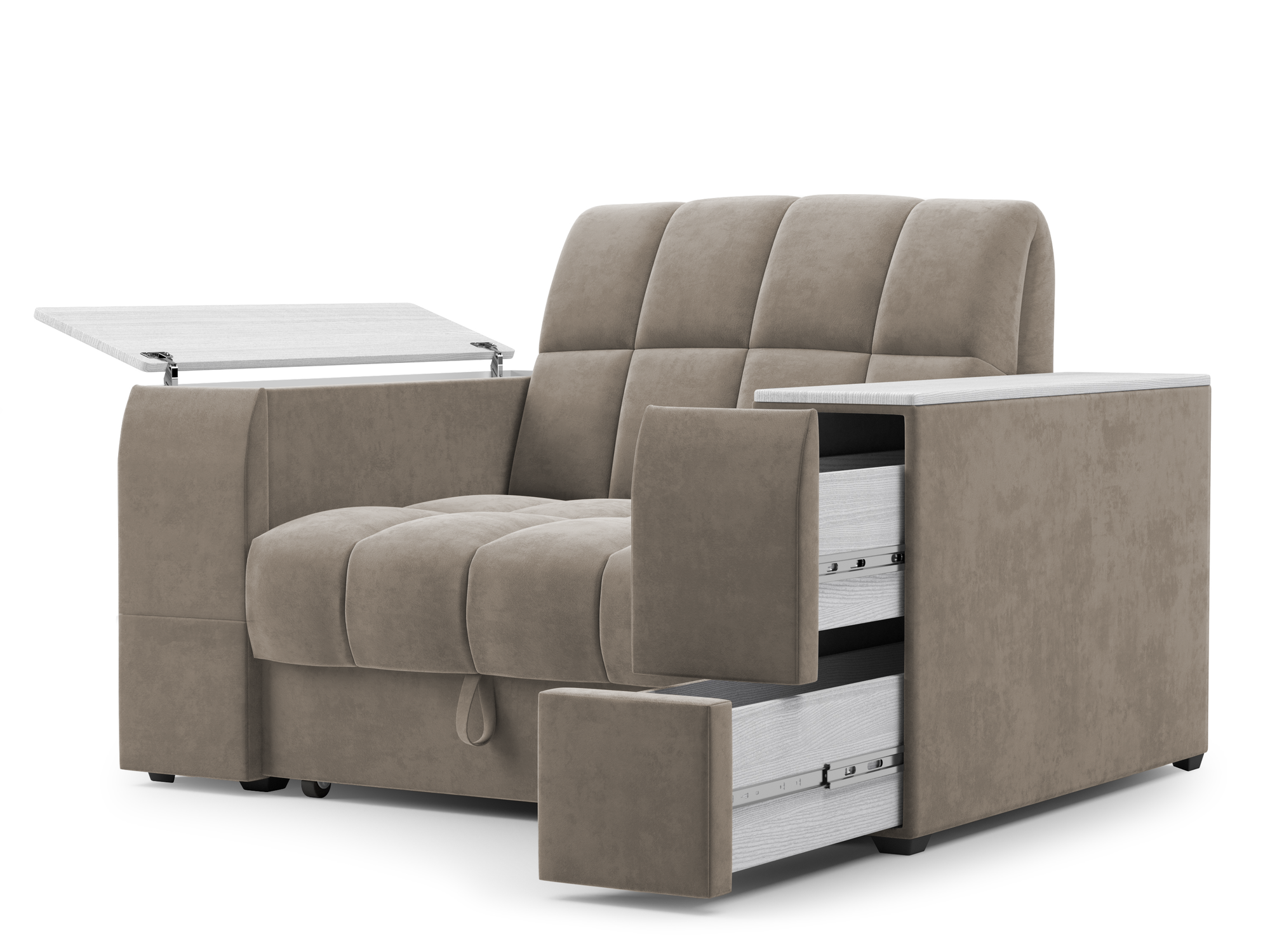 Кресло-кровать Флай, аккордеон, в подлокотниках короб+ящики, 80*200 с ортопедическим основанием, съемный чехол, велюр.