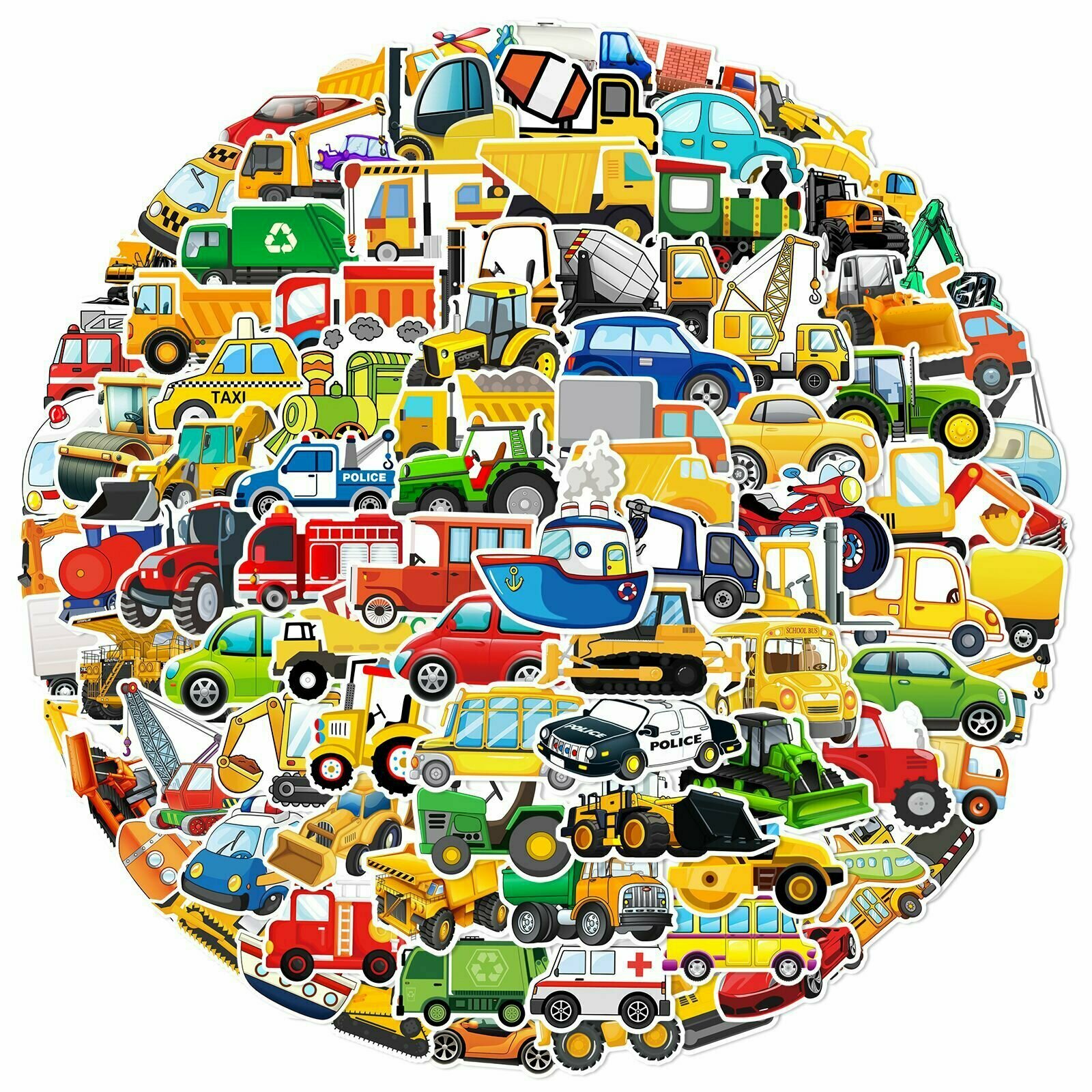 120 наклеек с мультяшными строительными машинами и самолётами | Водонепроницаемые виниловые наклейки для детей, шлемов, журналов «Сделай сам», украшений для игрушек, креативных наклеек