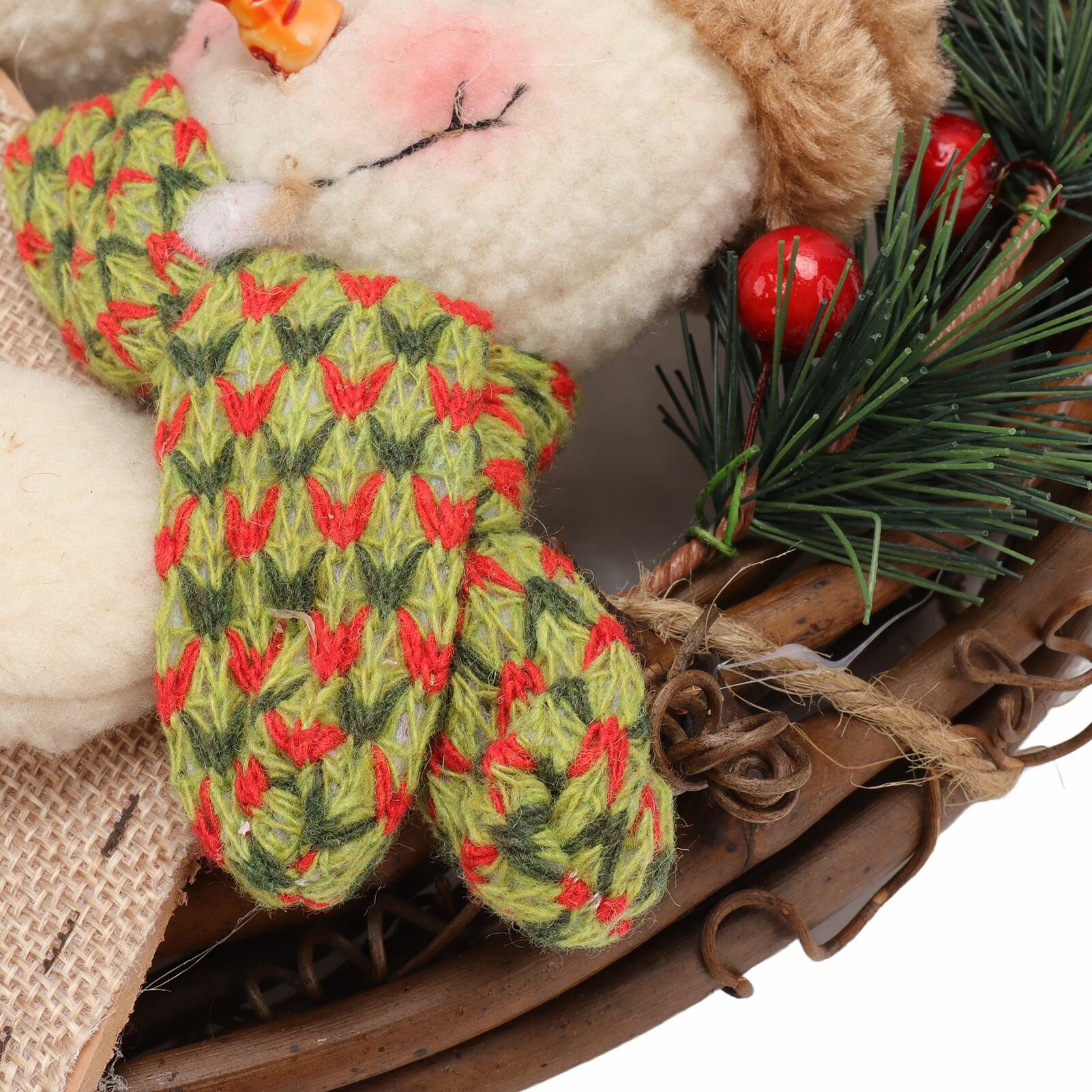 Рождественский венок, неувядаемый, прочный, радостный, насыщенные яркие цвета, венок из виноградной лозы для декора дверей, окон, стиль снеговика