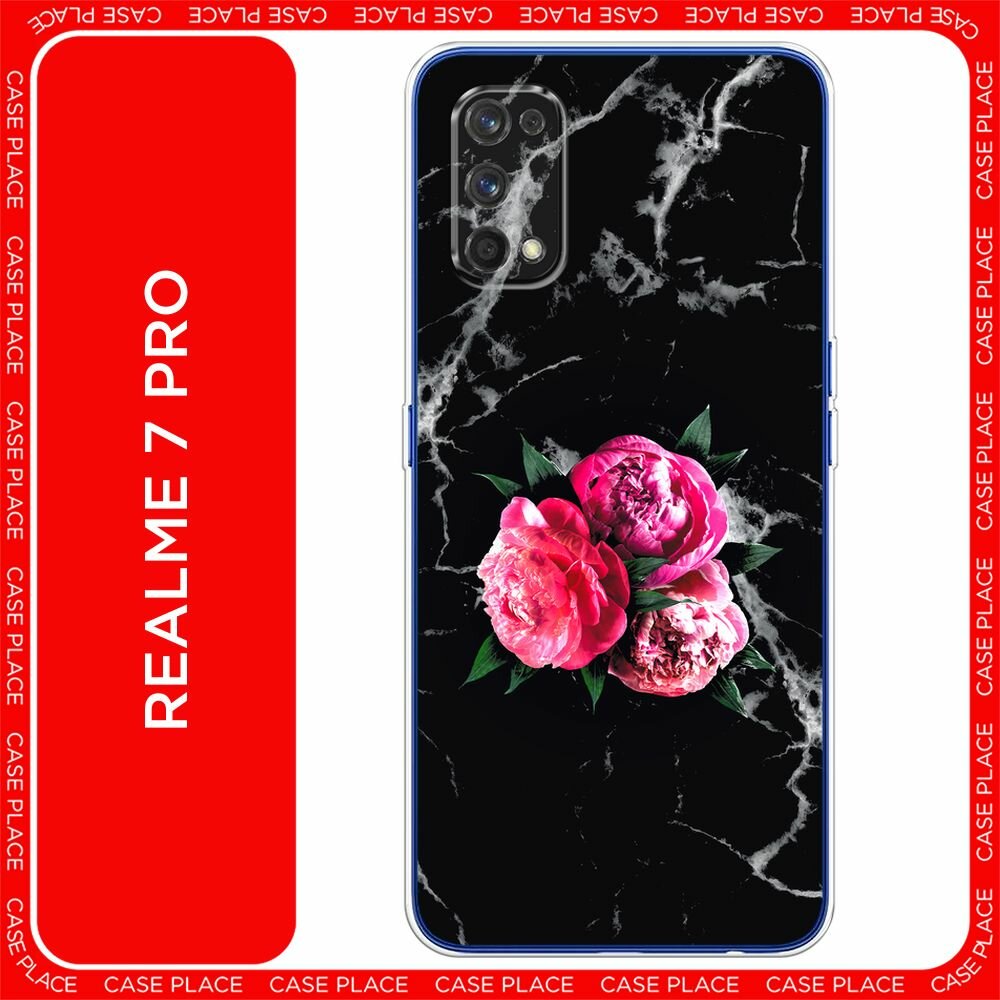 Чехол на Realme 7 Pro / Реалми 7 Про с принтом "Букет на черном мраморе"