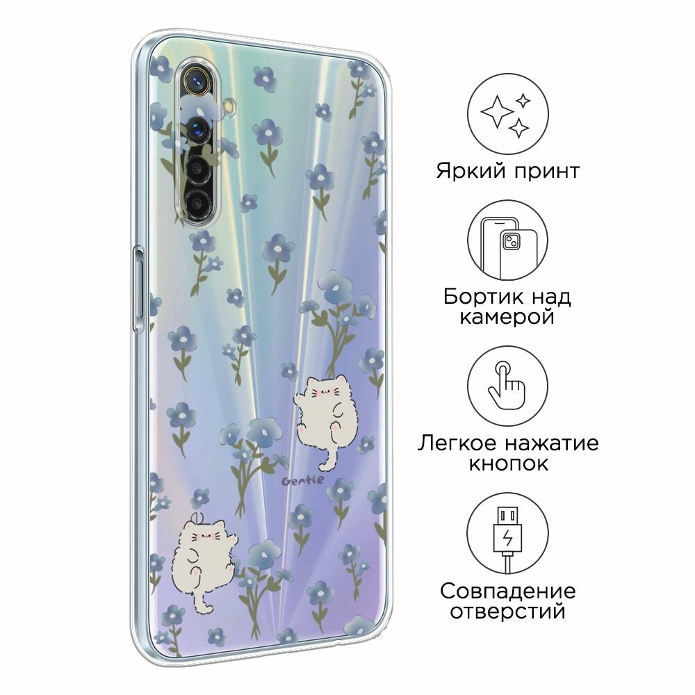 Чехол на Realme 6 / Реалми 6 с принтом "Gentle cats", прозрачный — фото 1