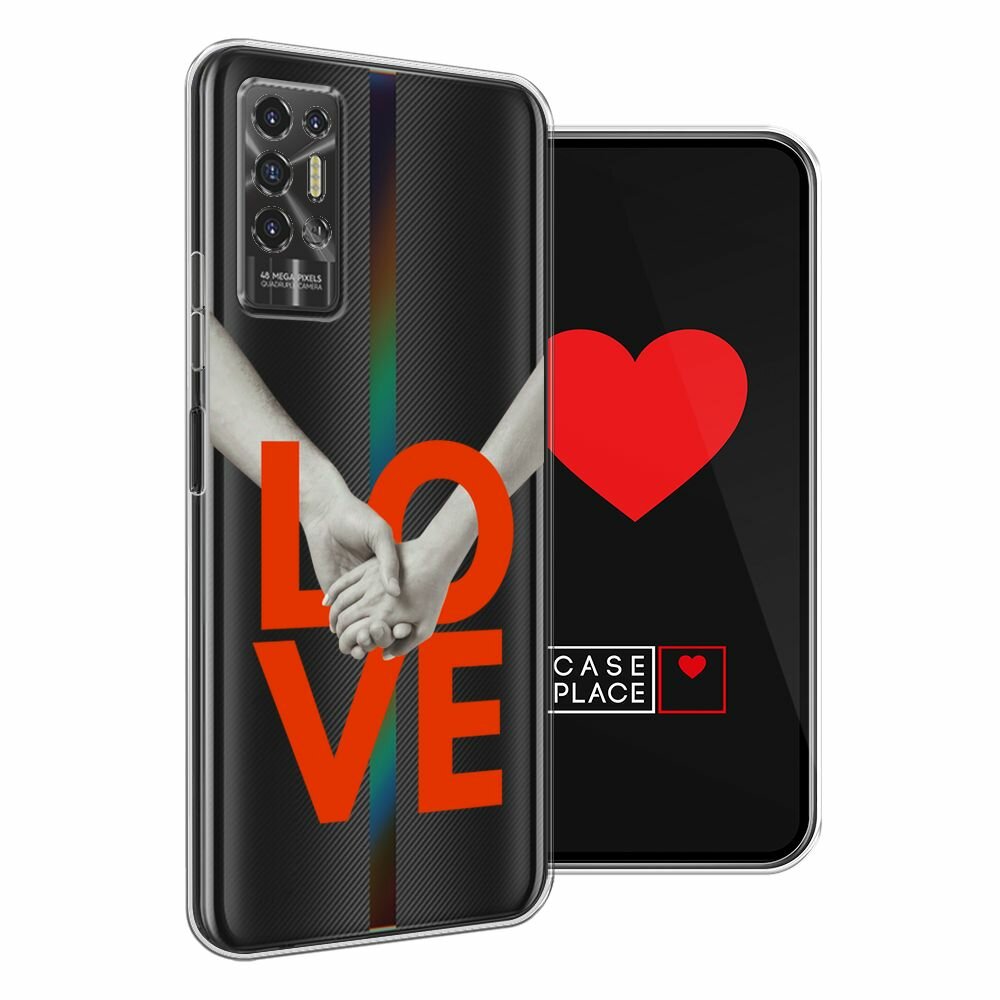 Чехол на Tecno Pova 2 / Текно Пова 2 с принтом "Love holding hands - 14 февраля", прозрачный — фото 1