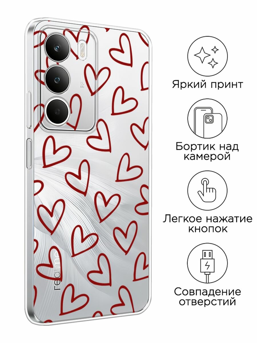 Чехол на Realme C71/P3 Lite 4G / Реалми С71/P3 Лайт 4G с принтом "Little hearts doodles 2 - 14 февраля", прозрачный — фото 1