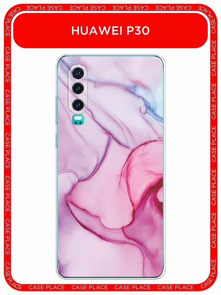 Чехол на Huawei P30 / Хуавей П30 с принтом "Розовые мраморные разводы"
