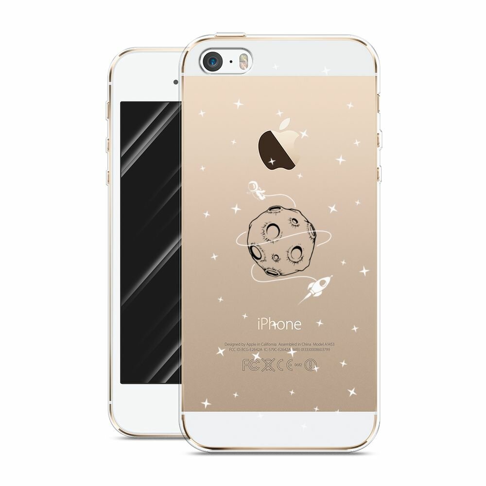 Чехол на Apple iPhone 5/5S/SE / Айфон 5/5S/SE с принтом "Полет вокруг луны", прозрачный — фото 1