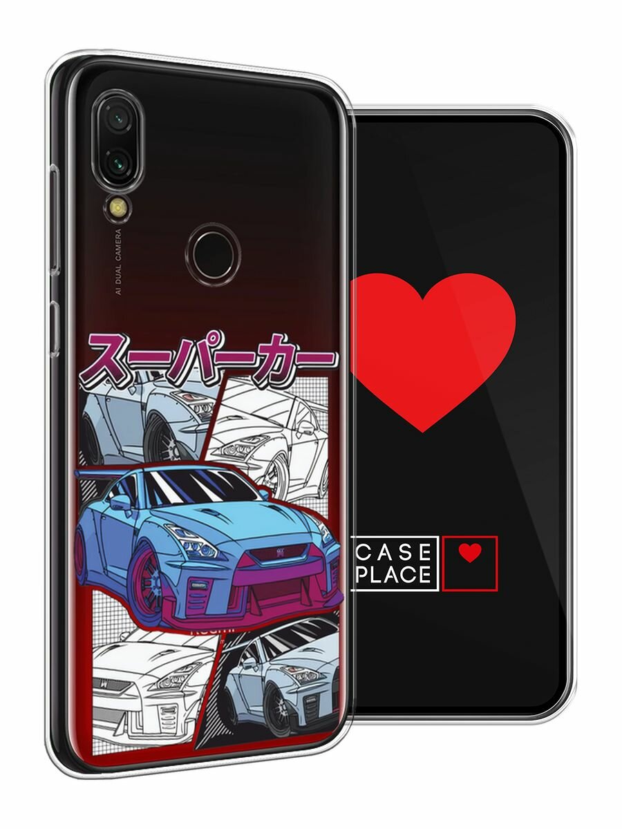 Чехол на Xiaomi Redmi 7 / Сяоми Редми 7 с принтом "JDM коллаж", прозрачный — фото 1