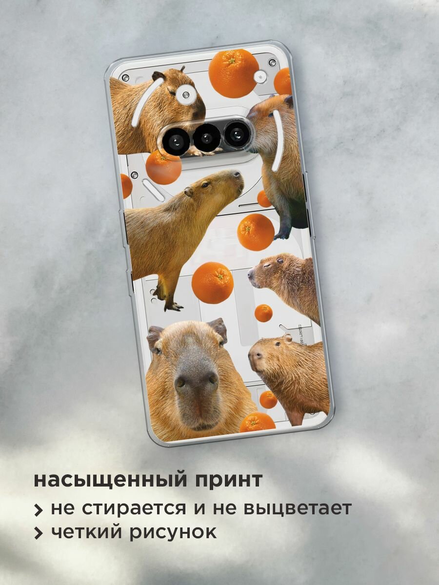Чехол на Nothing Phone 3a / Нотинг Фон 3а с принтом "Капибара и апельсины", прозрачный — фото 1