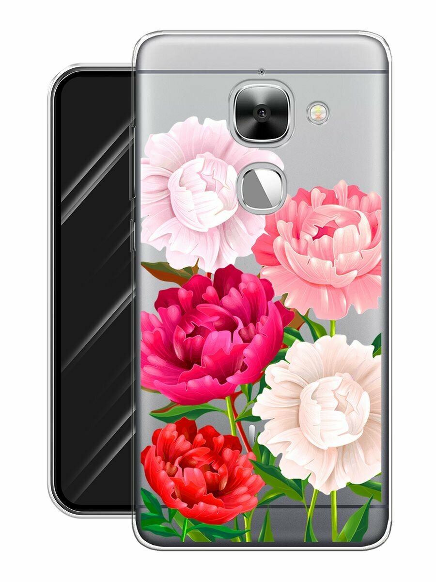 Чехол на LeEco Le 2/2 pro / Лееко Ле 2/2 про с принтом "Большие пионы", прозрачный — фото 1