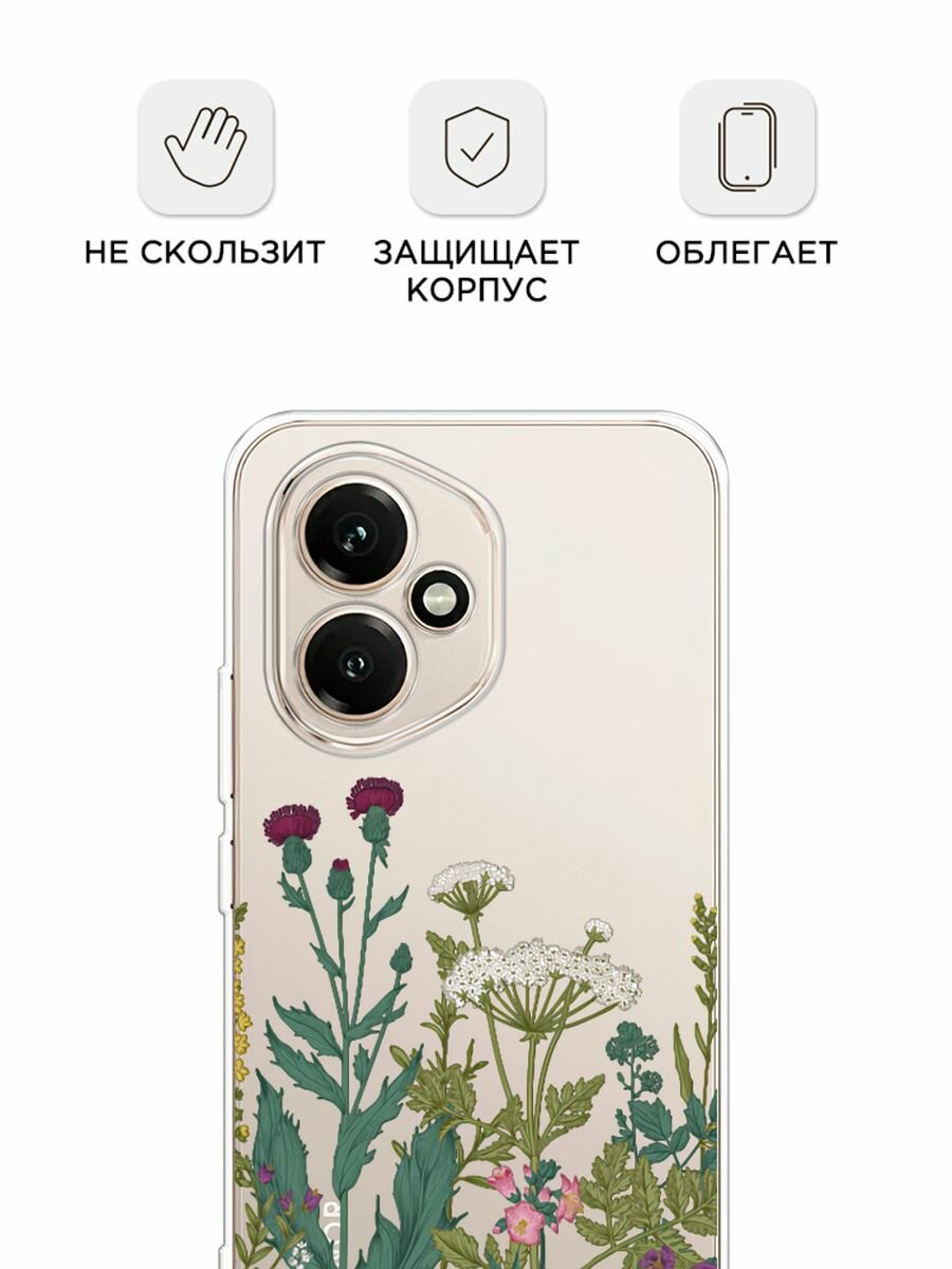 Чехол на Honor 400 / Хонор 400 с принтом "Дикие полевые цветы", прозрачный — фото 1