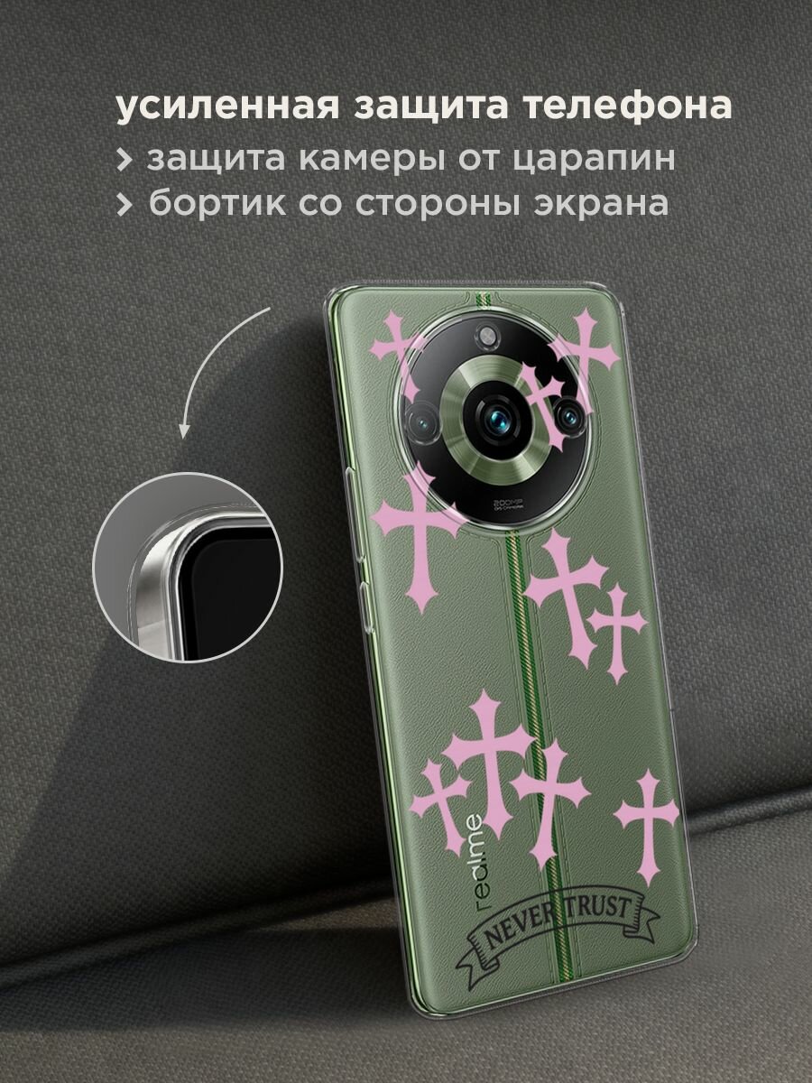Чехол на Realme 11 Pro / Реалми 11 Про с принтом "Розовые кресты", прозрачный — фото 1