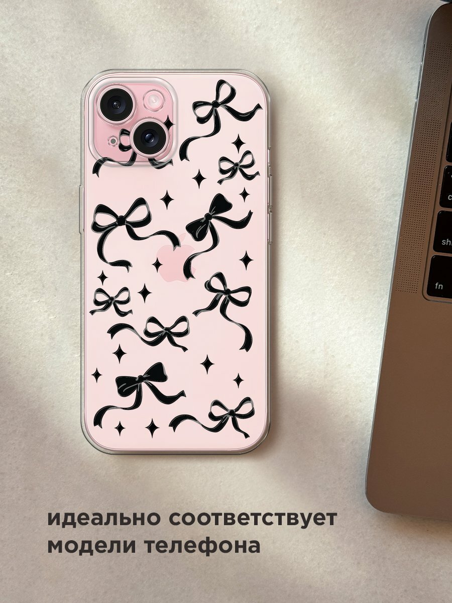 Чехол на Apple iPhone 15 / Айфон 15 с принтом "Милые чёрные бантики 4" — фото 1
