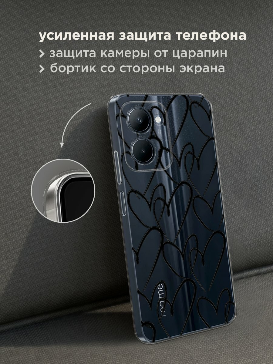 Чехол на Realme C33 / Реалми С33 с принтом "Hearts doodle black 1" — фото 1
