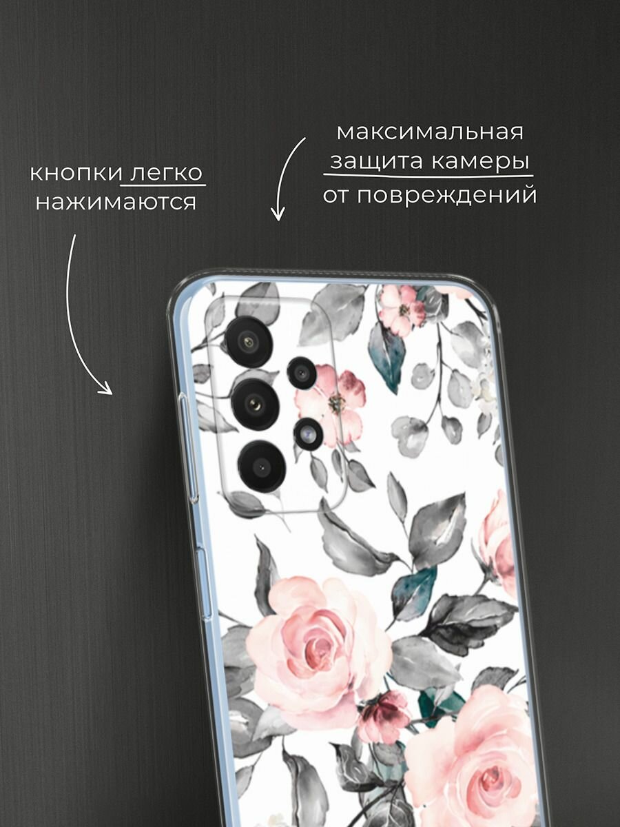 Чехол на Samsung Galaxy A23 / Самсунг Галакси А23 с принтом "Розы на белом" — фото 1