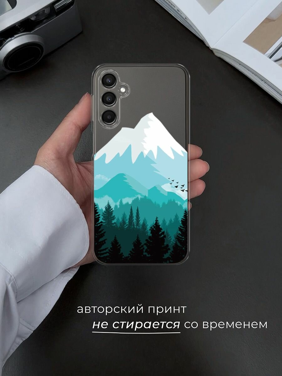 Чехол на Samsung Galaxy A24 / Самсунг Галакси A24 с принтом "Синяя снежная гора", прозрачный — фото 1