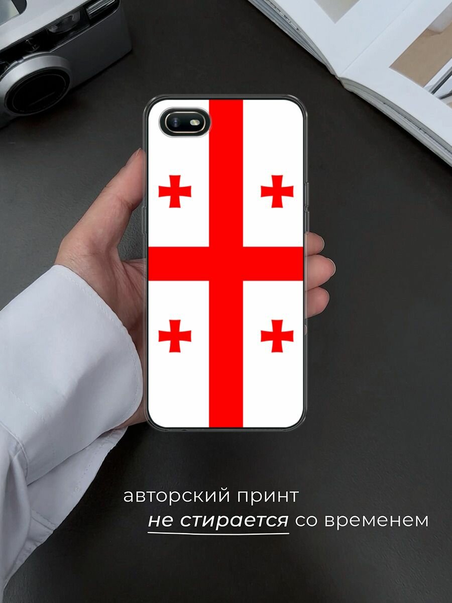 Силиконовый чехол на Oppo A1k / Оппо А1к с принтом "Флаг Грузии" — фото 1