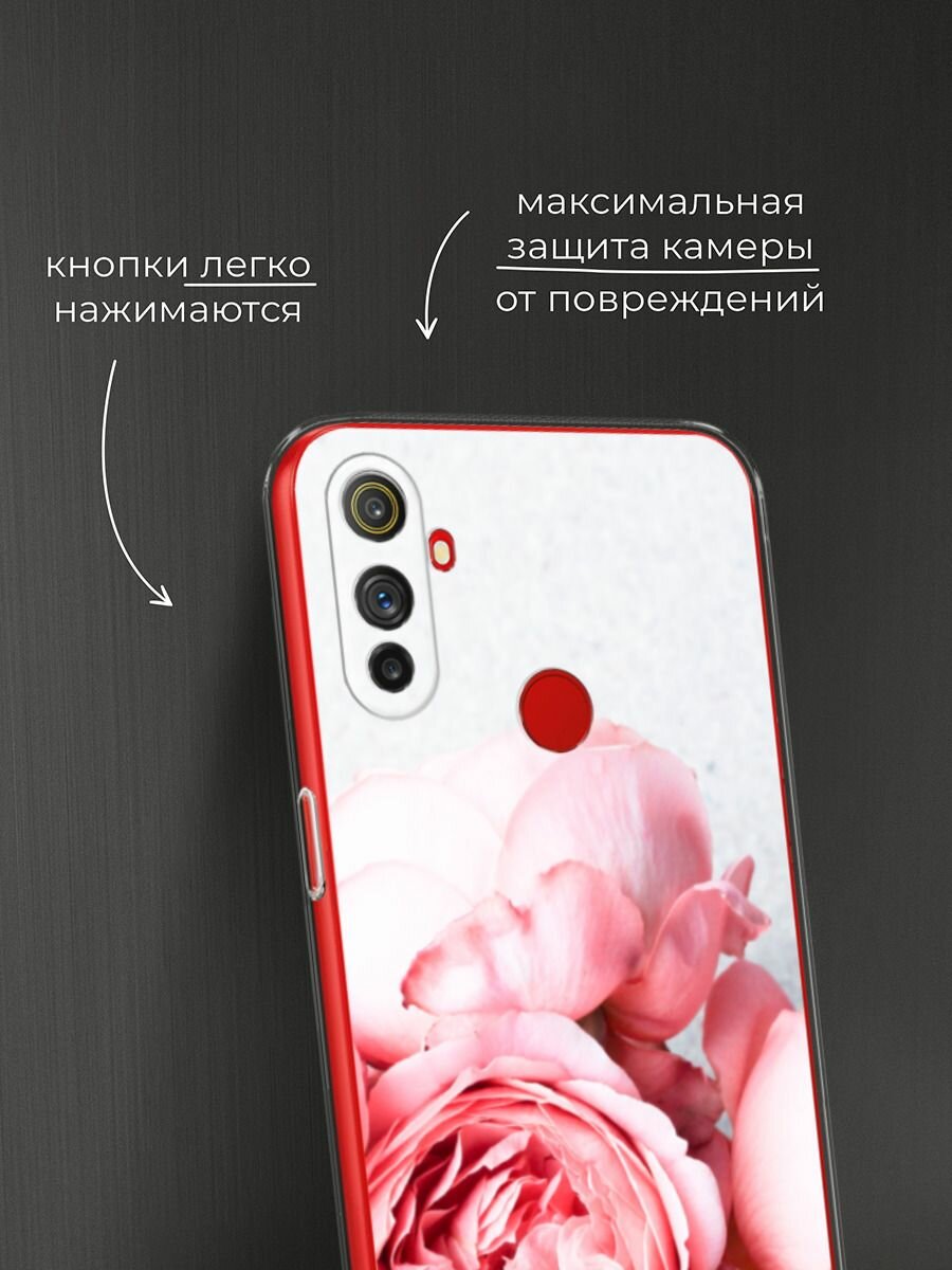 Силиконовый чехол на Realme C3 / Реалми C3 с принтом "Пионы на белом" — фото 1