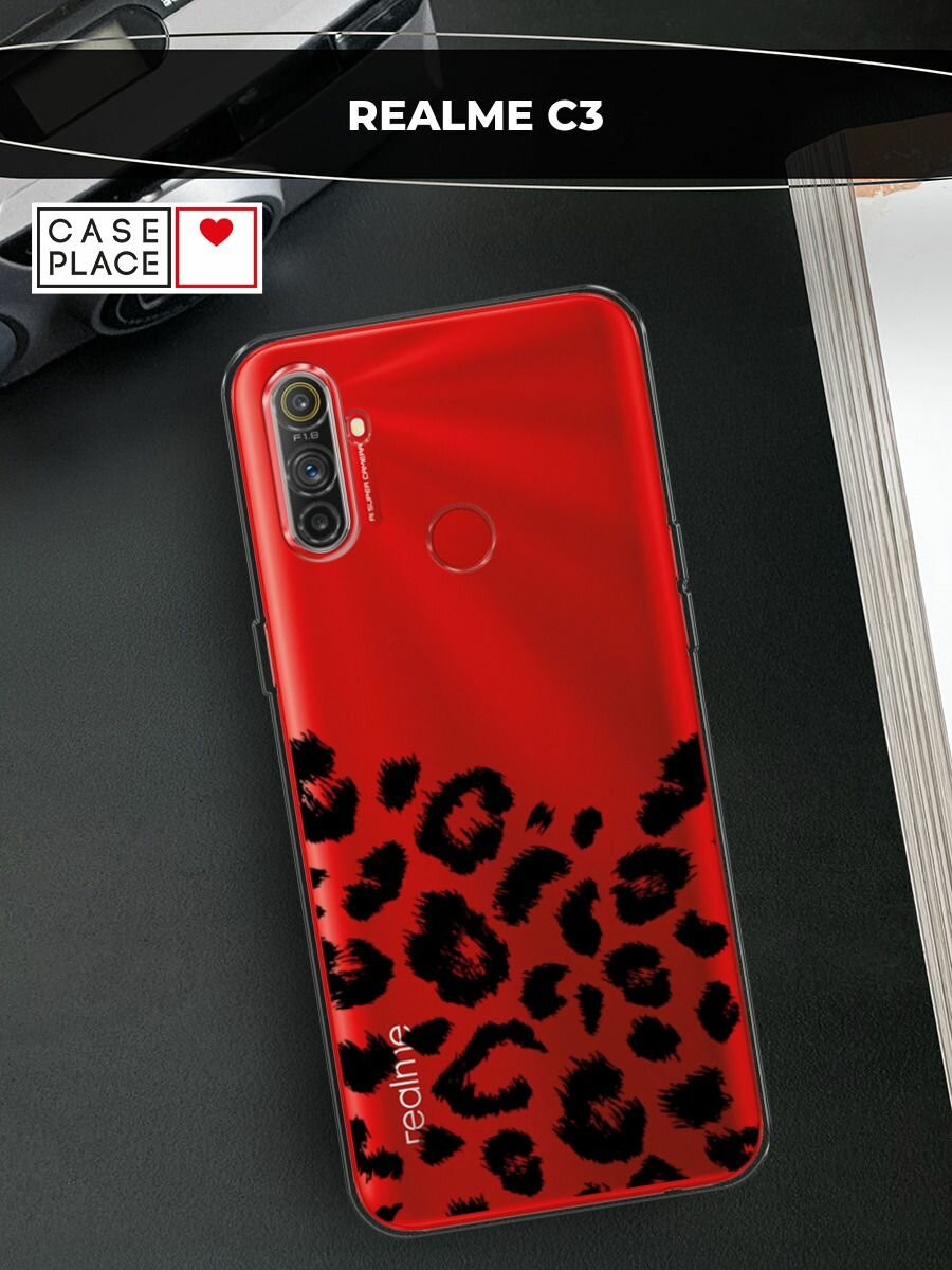 Чехол на Realme C3 / Реалми C3 с принтом "Окрас леопарда фон черный", прозрачный