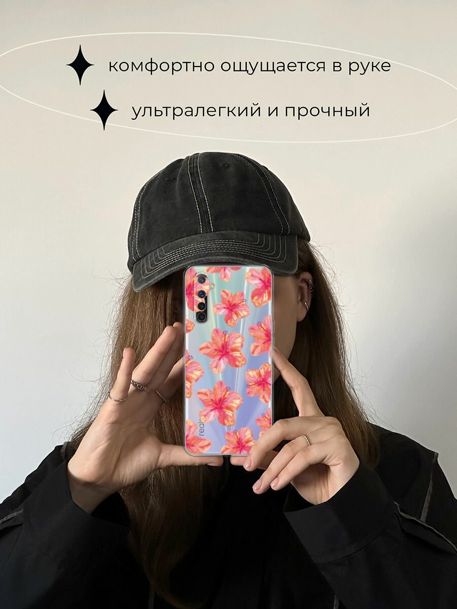 Силиконовый чехол на Realme 6 / Реалми 6 с принтом "Pink flowers" — фото 1