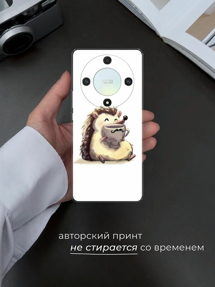 Силиконовый чехол на Honor X9A / Хонор X9A с принтом "Еж кофеман" — фото 1