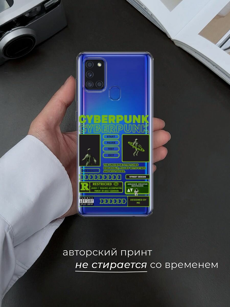 Чехол на Samsung Galaxy A21s / Самсунг Галакси A21s с принтом "Cyberpunk", прозрачный — фото 1
