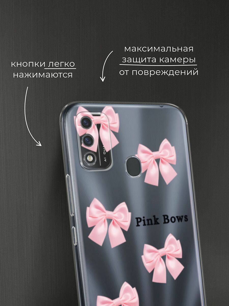 Чехол на Itel A48 / Ител А48 с принтом "Pink Bows", прозрачный — фото 1