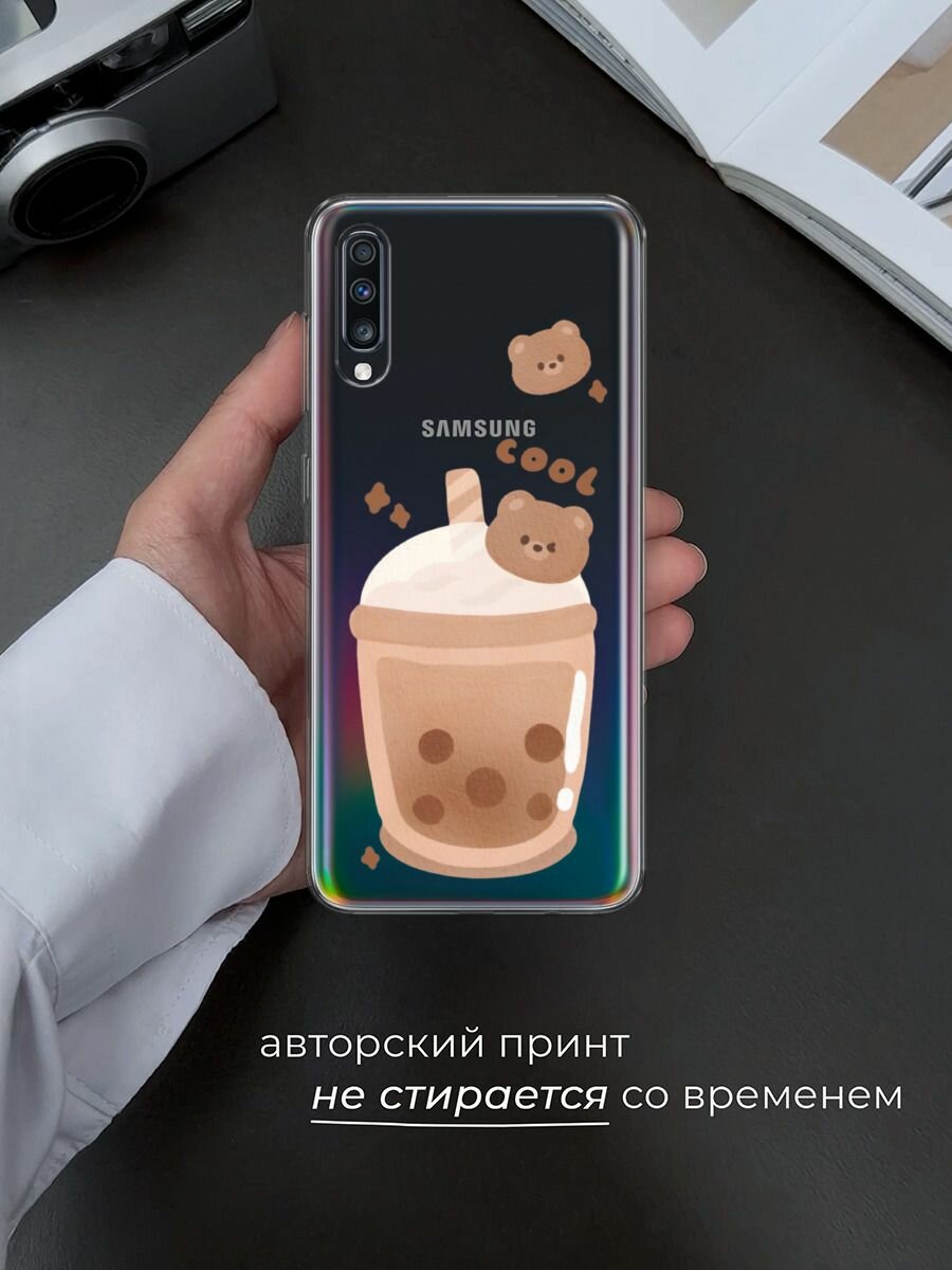 Чехол на Samsung Galaxy A70 / Самсунг Галакси А70 с принтом "Кофе 2", прозрачный — фото 1