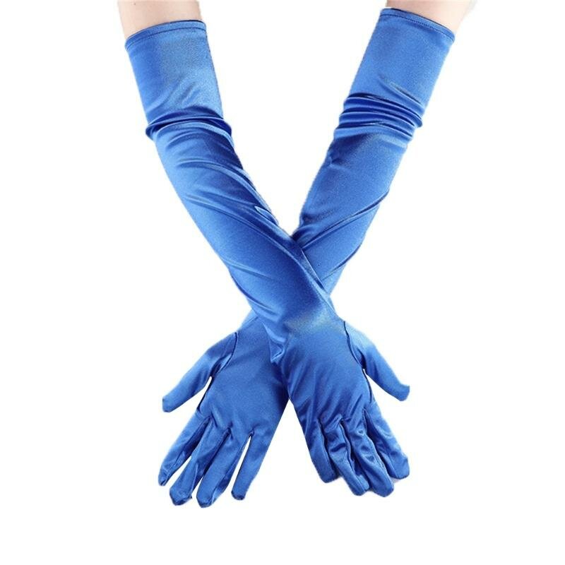 Атласные перчатки на резинке для взрослых-Королевский синий