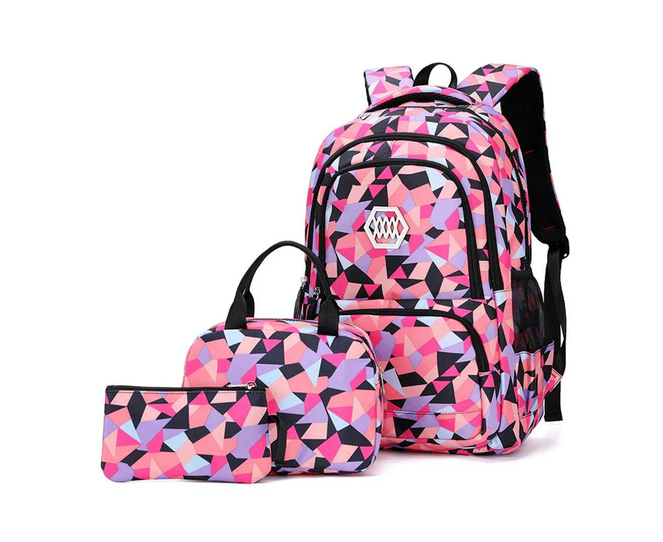 Набор для школы детей 3 в 1: рюкзак, ланчбокс, пенал, размер 48*33*24 см, цвет черный, унисекс, для мальчиков и девочек, с зippers и регулируемым ремнем, внешний карман для бутылки, легко чистить, в комплект входят 1 рюкзак, 1 ланчбокс, 1 пенал